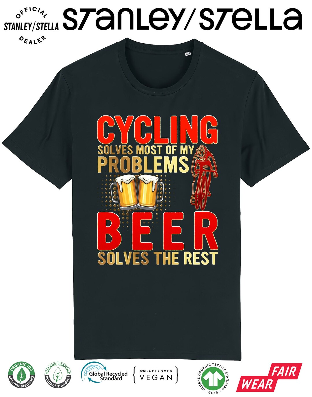 Mens Cycling T-shirt, Cycling Beer Solves Problems Funny Quote, Cyclist Clothing Made From Tee ...
