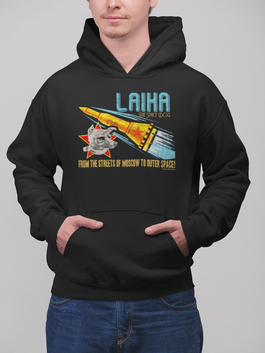 Laika Space Dog Soviet Union Hoodie Spacecraft, USSR Retro Sputnik 2 ...