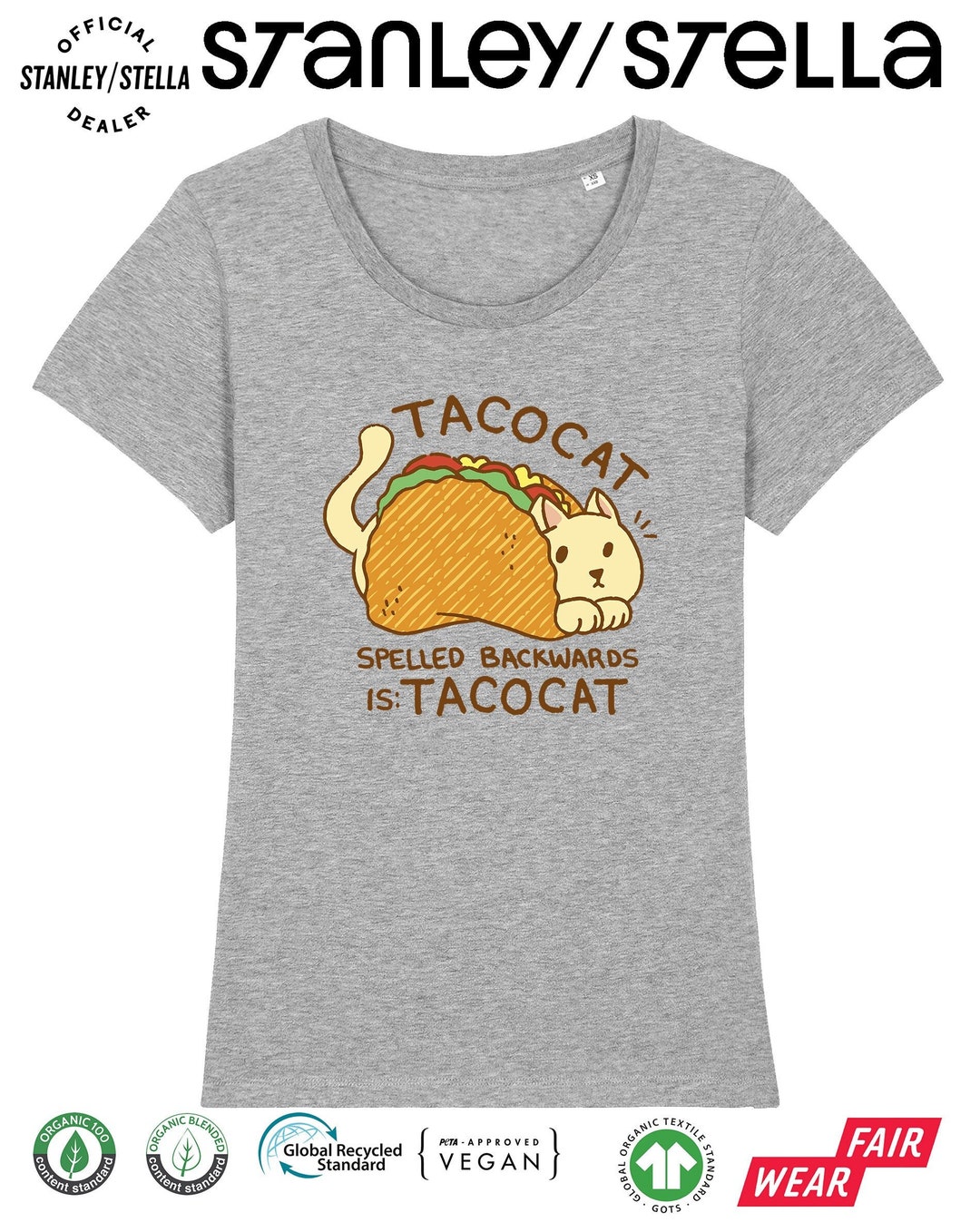 Womens Funny Cat T-shirt, Tacocat Spelled Backwards, Pet Gift Clothing ...