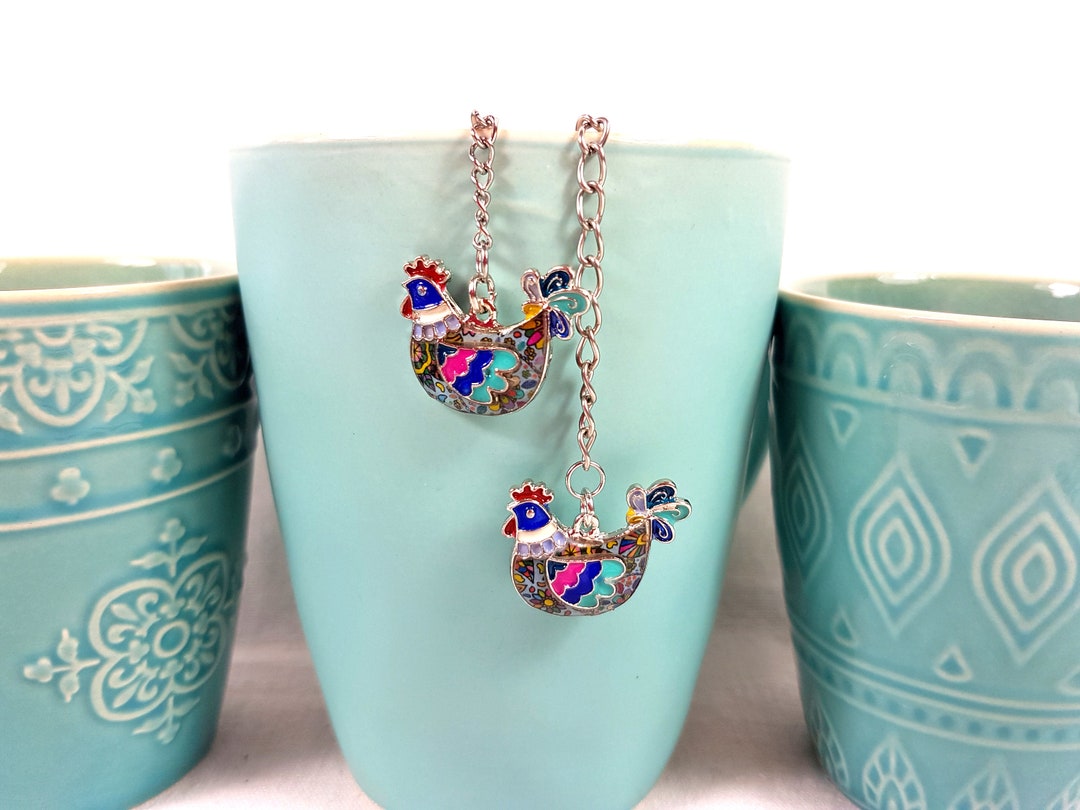 Tea Infuser With Chicken Charm, Silver Colored Enameled Pendant ...