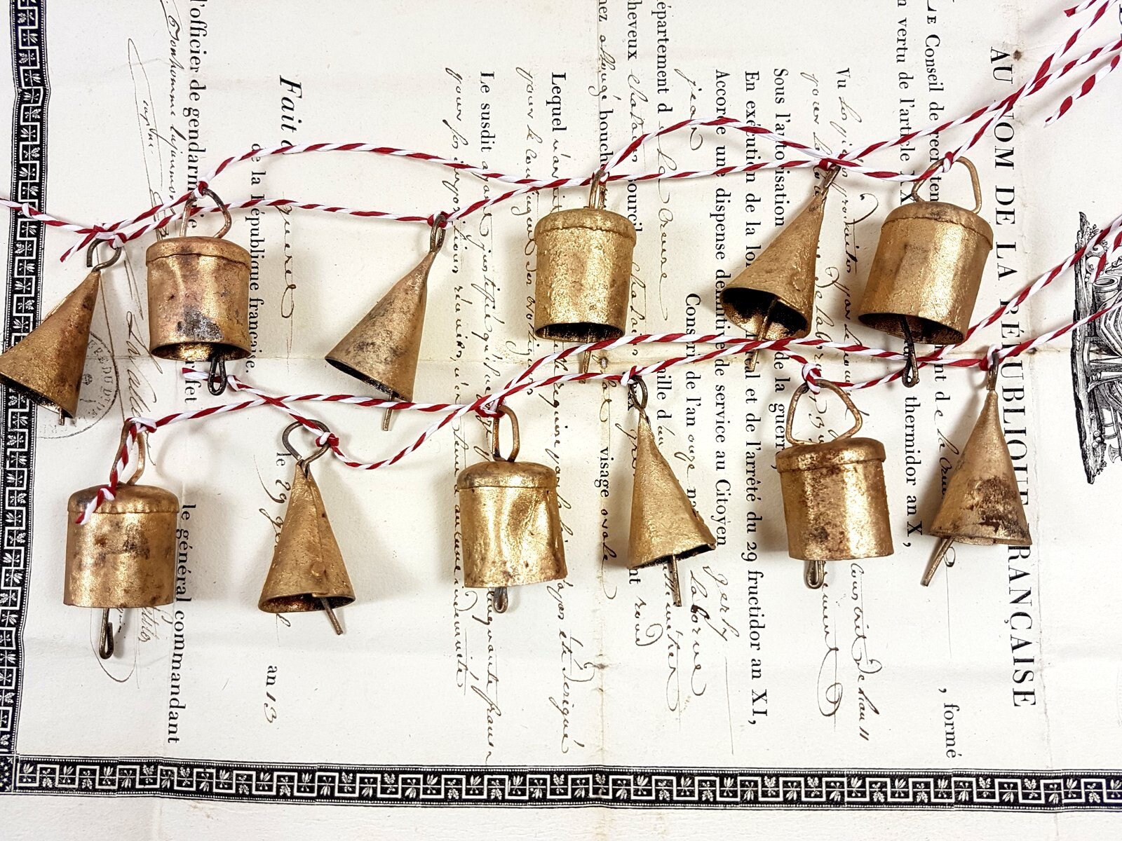 1 String With 3 Cow Bells Bronze Carillon Small Windchime - Etsy