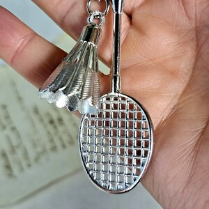 Badminton Racket and Shuttlecock Keychain With Initial, Stainless Steel ...