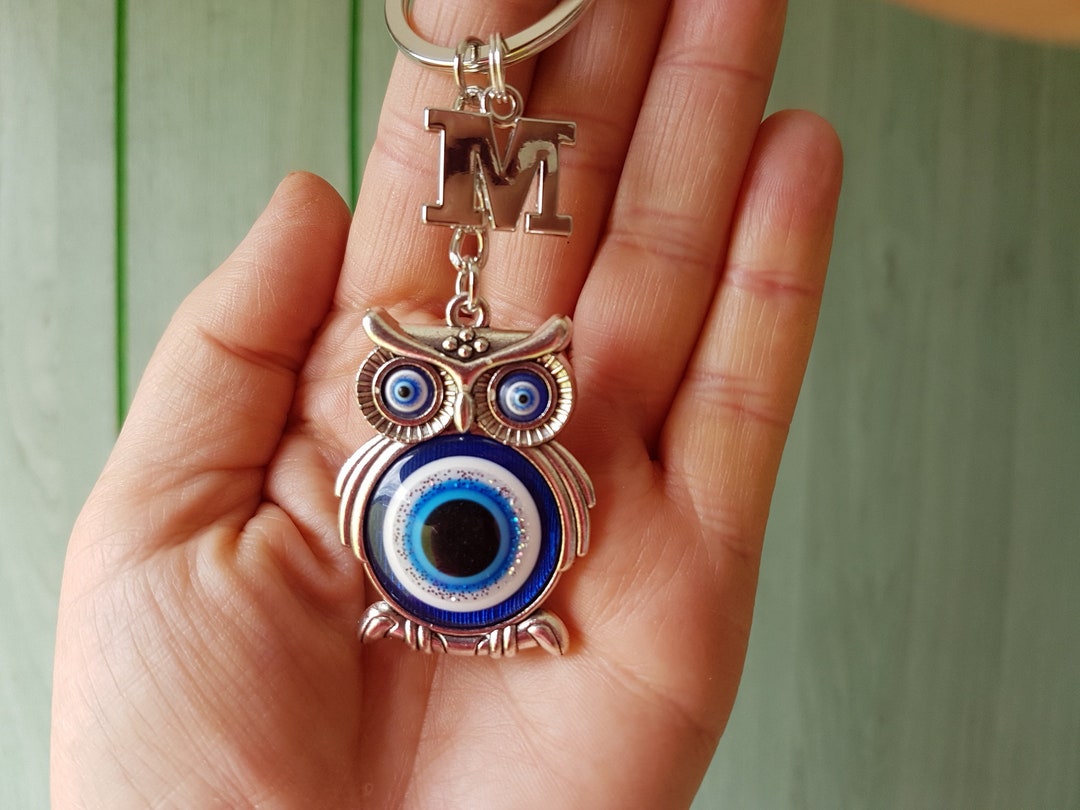 Gepersonaliseerde Evil Eye OWL KEYCHAIN Met Initiaal Groot - Etsy UK