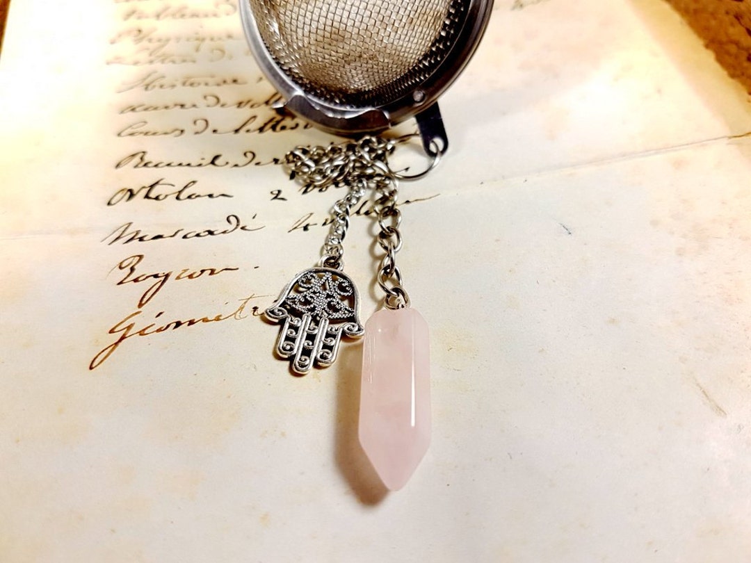 Tea Infuser Hand of Fatima Rose Quartz Stone Unique Natural Pendant ...