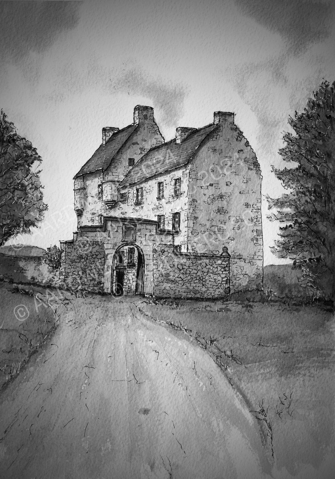 Lallybroch (broch Tuarach) From Outlander Black & White Print Digital ...