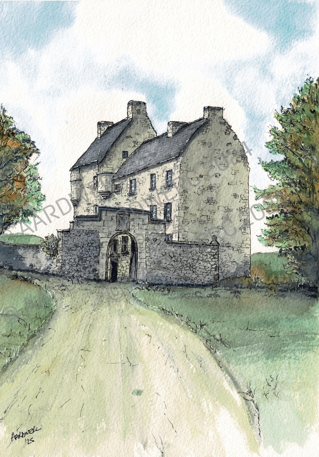 Midhope Castle Watercolour Painting Digital Download - Etsy