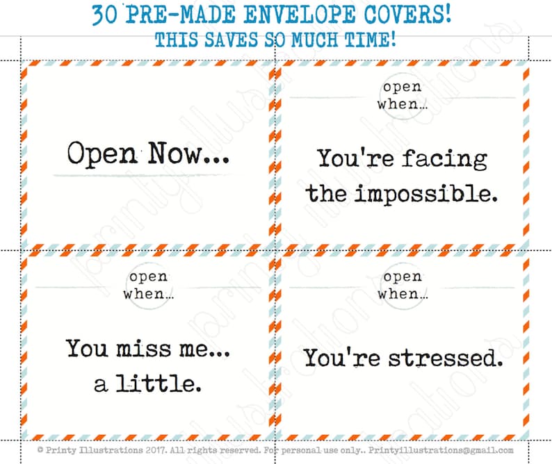 30 OPEN WHEN LETTER Pre-made Printables... Print Instantly to Save Time ...