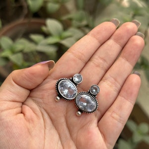 German Silver Pink Blue Stone Studs Indian Antique Earrings Oxidized ...