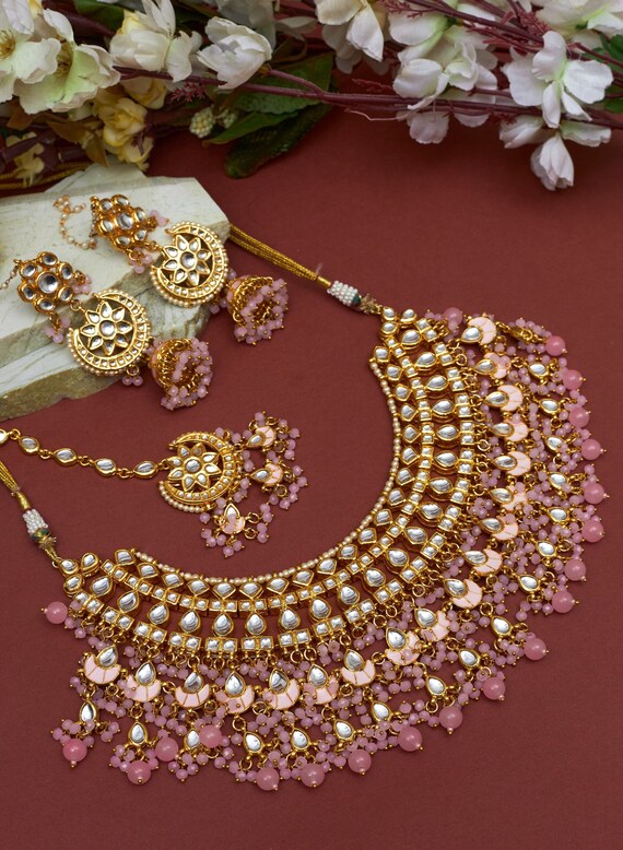 Pink kundan choker necklace store