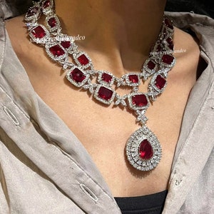 Red Diamond High Quality Necklace Set/cz Diamond/ Wedding Jewellery ...
