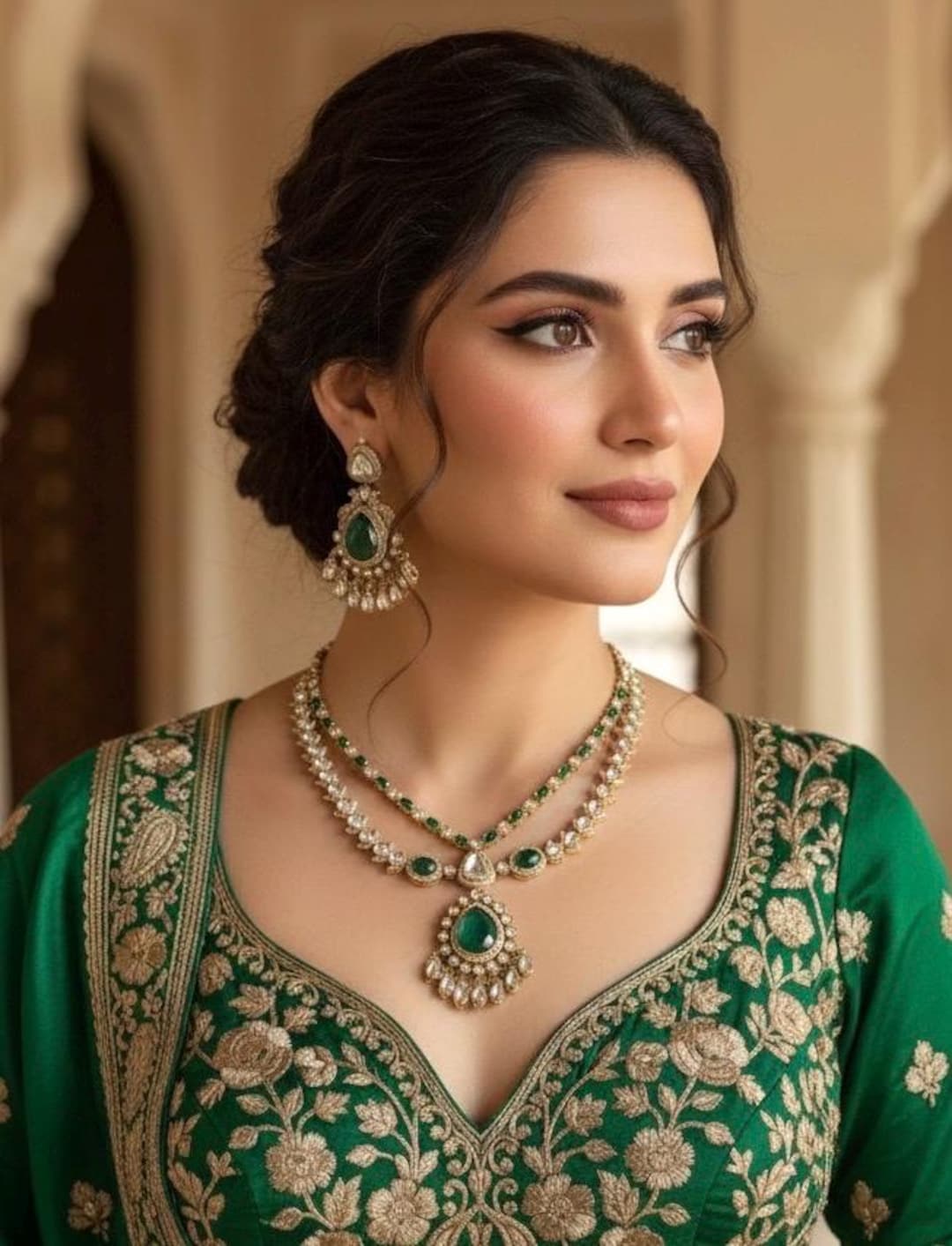 AMIRA Emerald Green Polki Kundan Necklace Set - Etsy