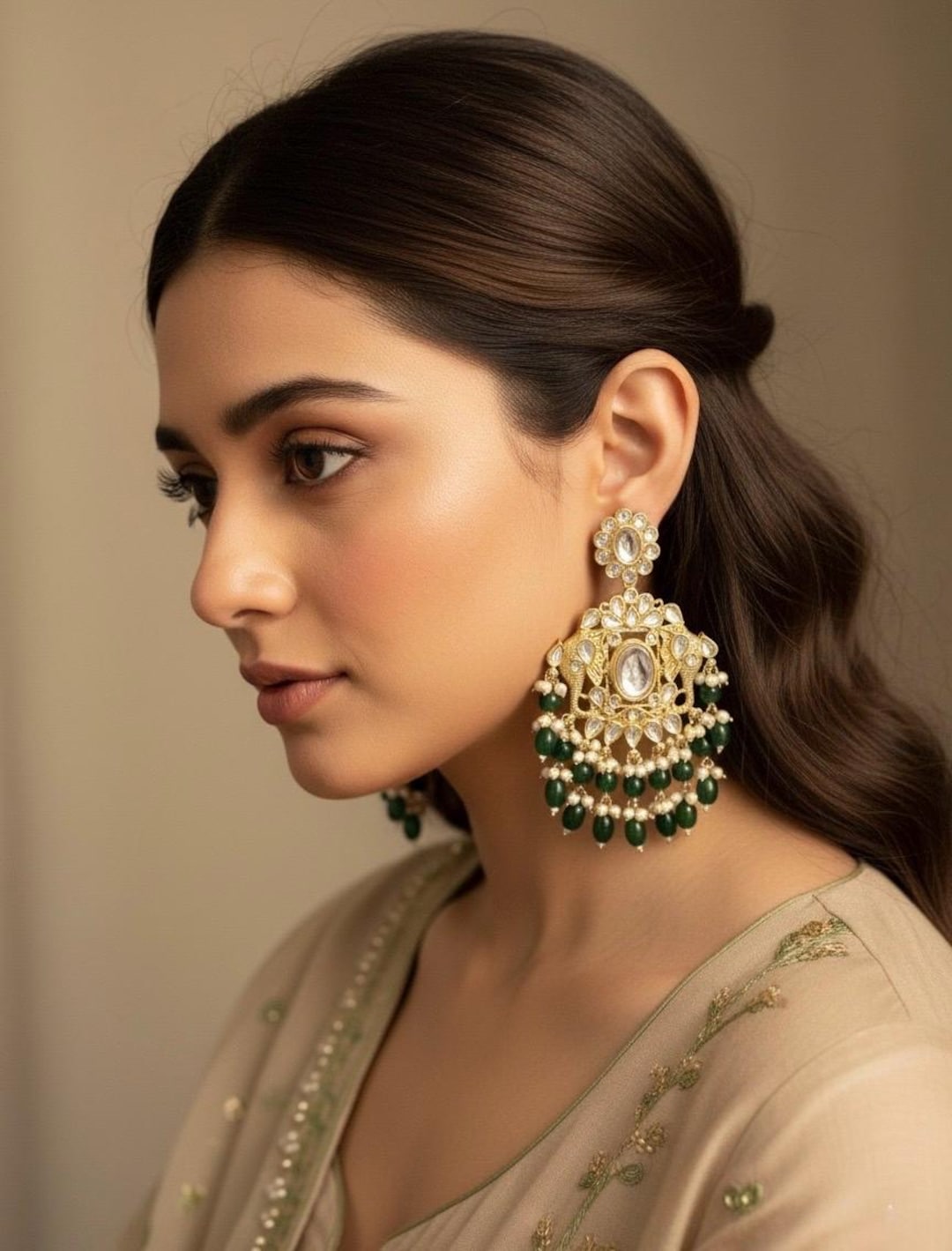 Dark Green Elephant Carving Royal Kundan Earrings / Festive Season ...
