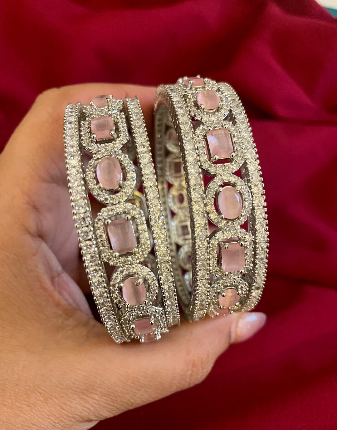 Light Pink American Diamond Bangle Set of 6 Cz Bangles, AD Bangle Set ...
