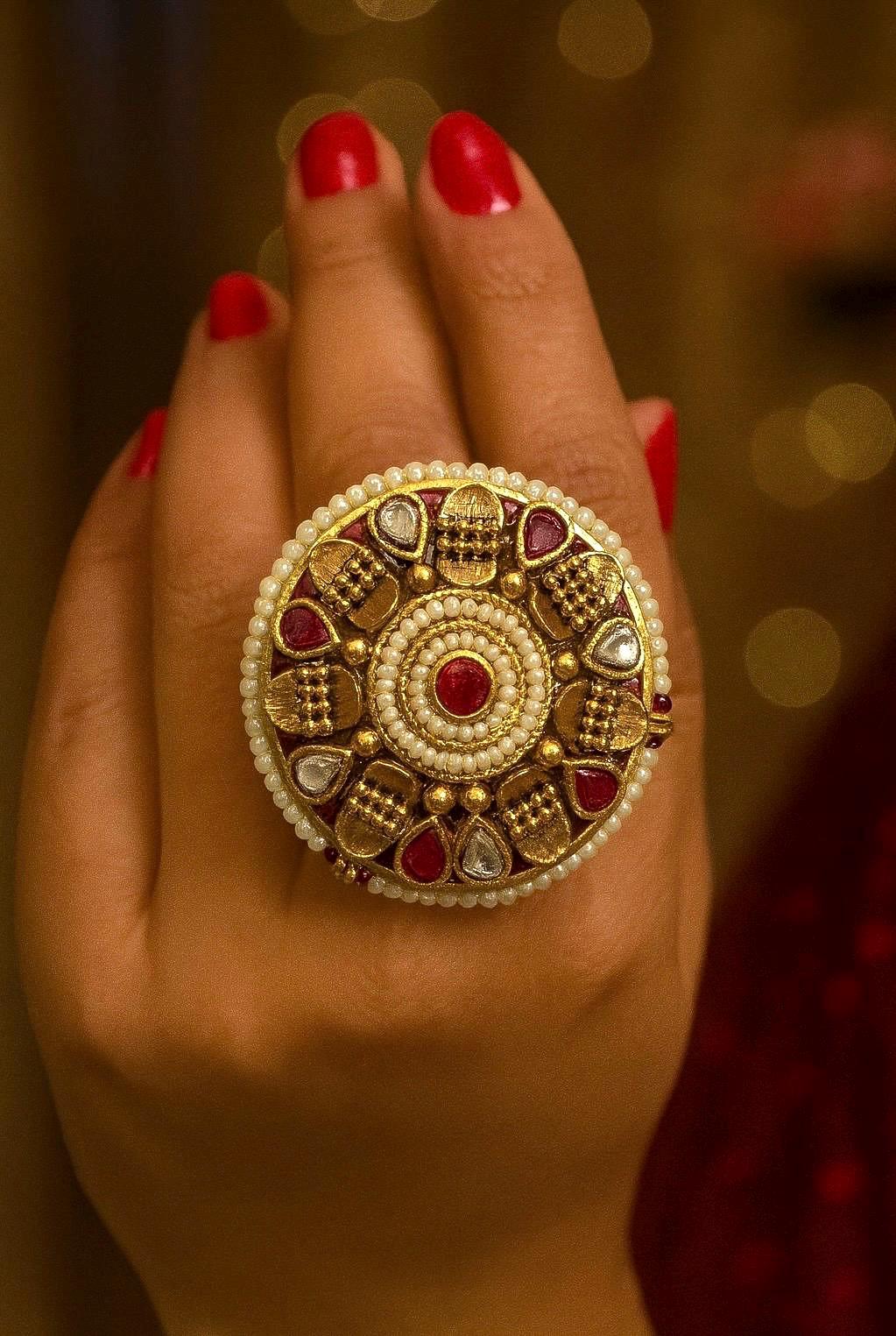 MINA AD Stone Studded Matt Gold Ring,temple Jewellery,south Indian ...