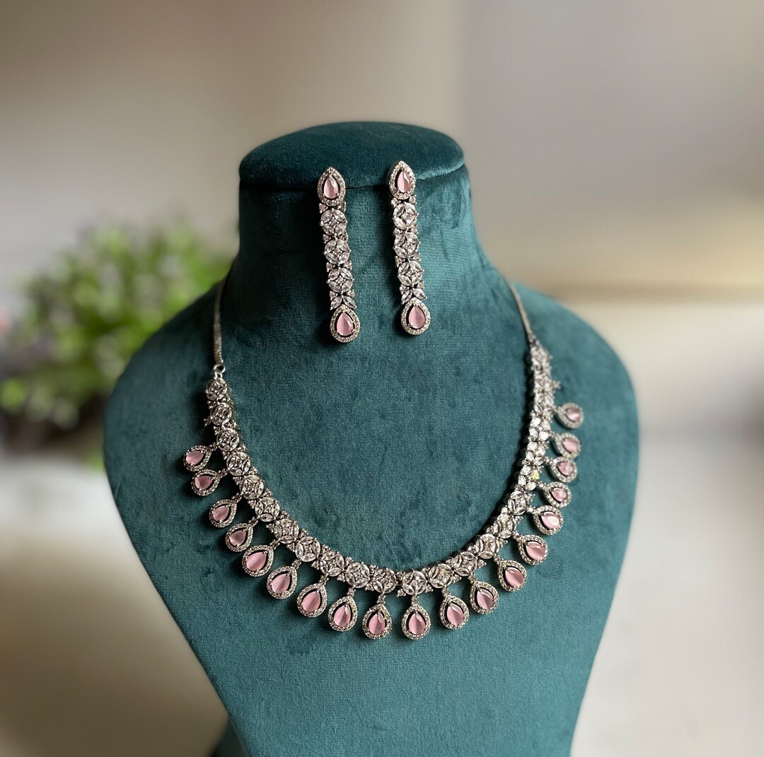 Light Pink Necklace Set Zirconia Necklace and Earrings CZ Necklace ...