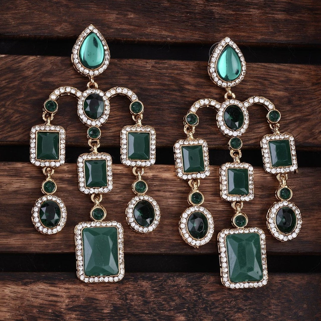Bollywood Inspired Emerald Green Statement Earrings / Lightweight ...