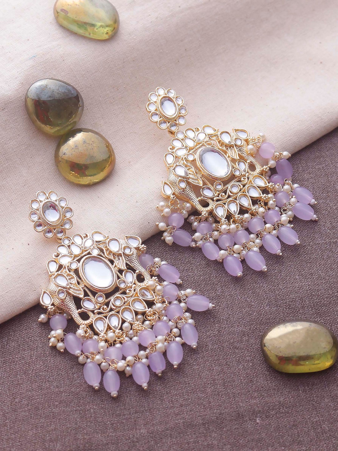 Lilac Purple Elephant Carving Royal Kundan Earrings / Festive Season ...