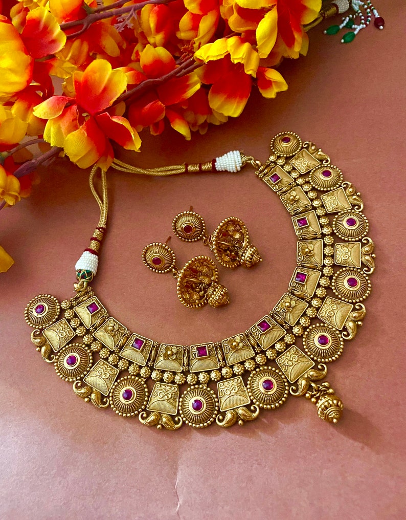 Temple Jewelry Set South Indian High-quality Matt Gold - Etsy