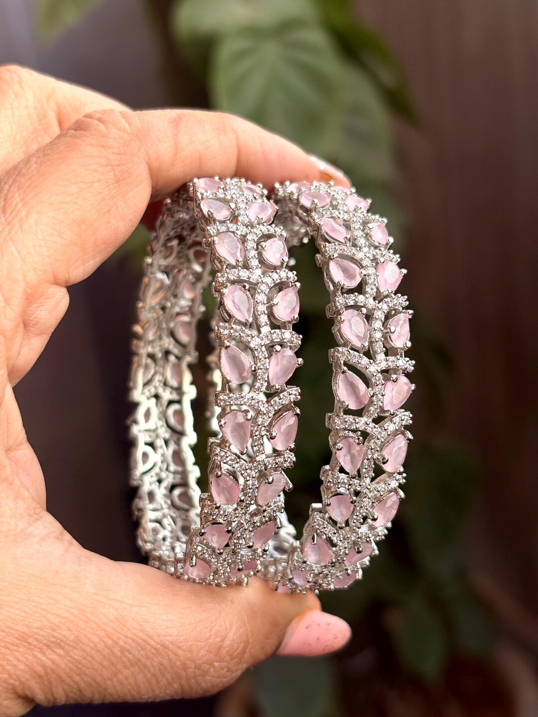 KRITI Pink Colour American Diamond Bangle Set, AD Bangle Set of 2 ...