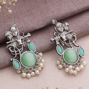 Lord Krishna Pink Earrings Silver Replica / Hindu Deity Jewellery ...