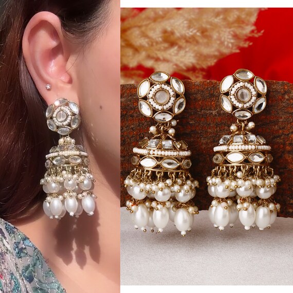 White stone heavy earrings store