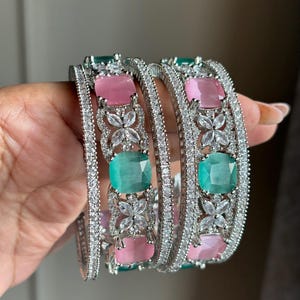AMARA Mint Pink Colour American Diamond Bangle Set AD Bangle Set of 6 ...
