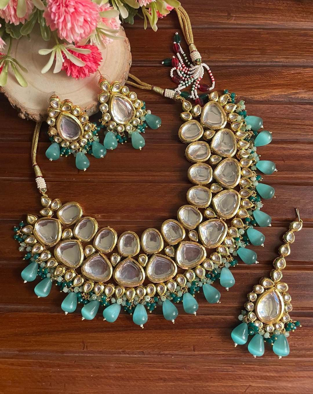 Turquoise Blue Green High-quality Gold Tone Kundan Jewelry Set With ...