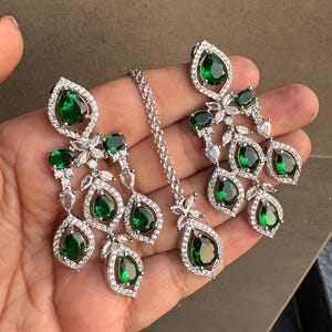 TRISHA Premium Quality Green Faux Diamond Look Alike Necklace and ...