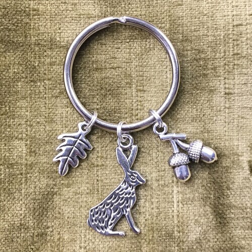 Hare Keyring With Silver Acorn and Oak Leaf Silver Tone Charms - Etsy
