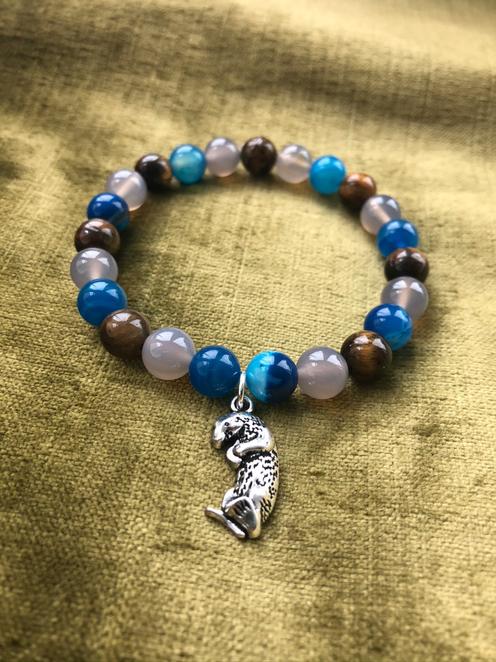 Otter Bracelet Beaded Gemstone Bracelet with Tiger's | Etsy