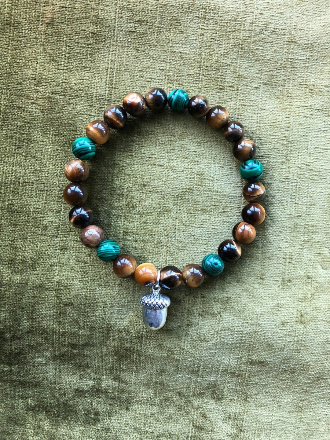 Acorn Bracelet - Tiger's Eye and Malachite Beaded Acorn Bracelet ...