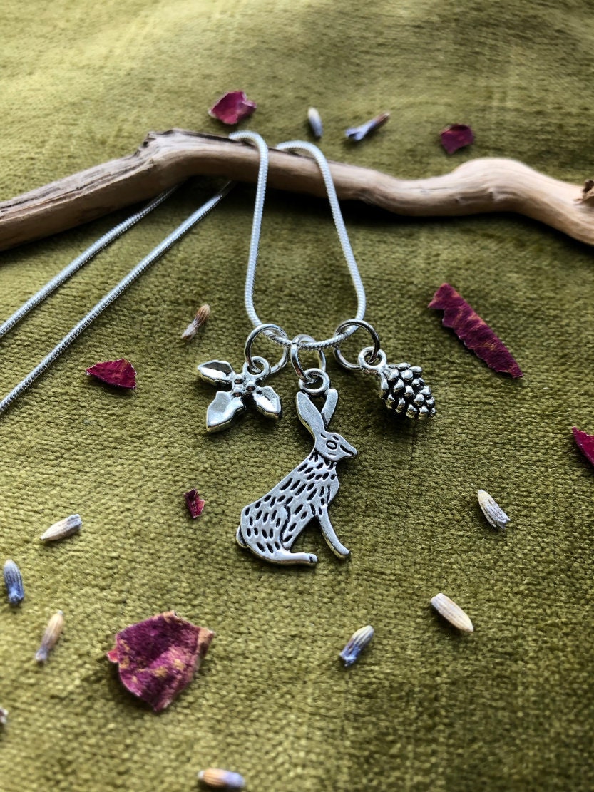 Hare Pine Cone and Holly Charm Necklace Silver Celtic Moon - Etsy.de