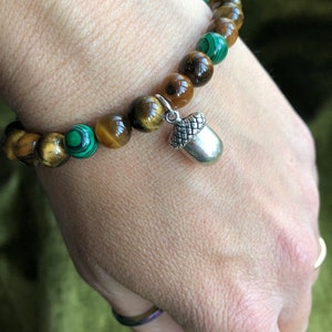 Acorn Bracelet - Tiger's Eye and Malachite Beaded Acorn Bracelet ...