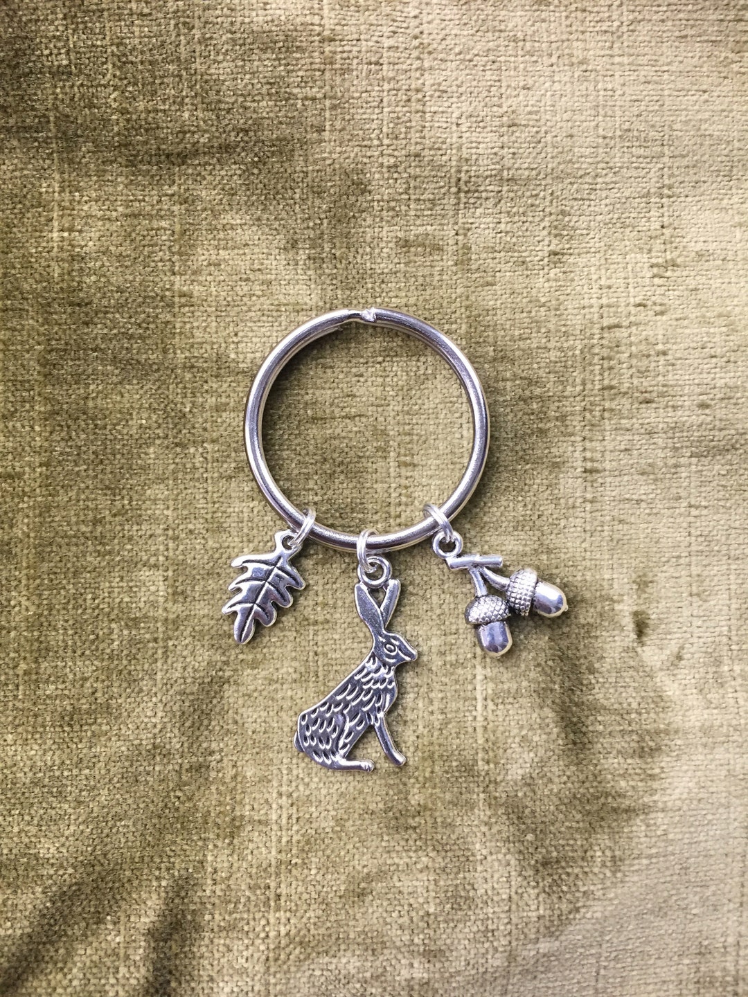 Hare Keyring With Silver Acorn and Oak Leaf Silver Tone Charms - Hare ...