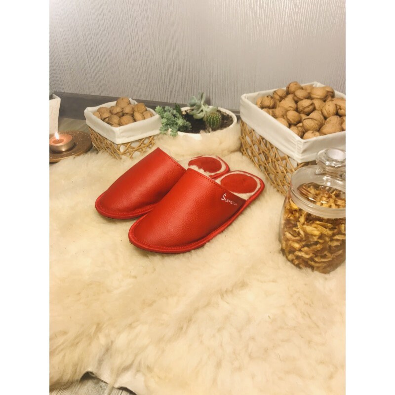 Women Slippers Red Slippers Leather Slippers Wool Slippers | Etsy