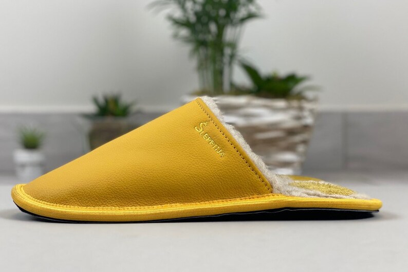 Yellow Slippers With Wool for Men - Etsy