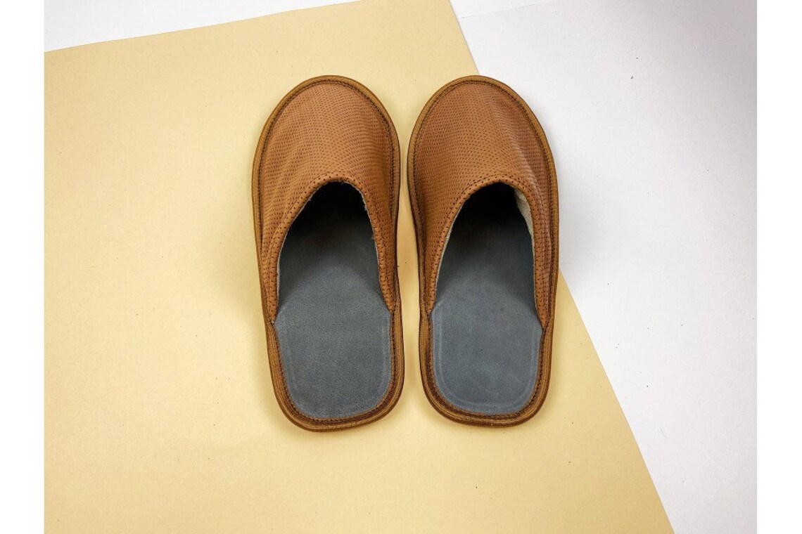 Handmade Leather Slippers for Men: Cozy Home Shoes - Etsy