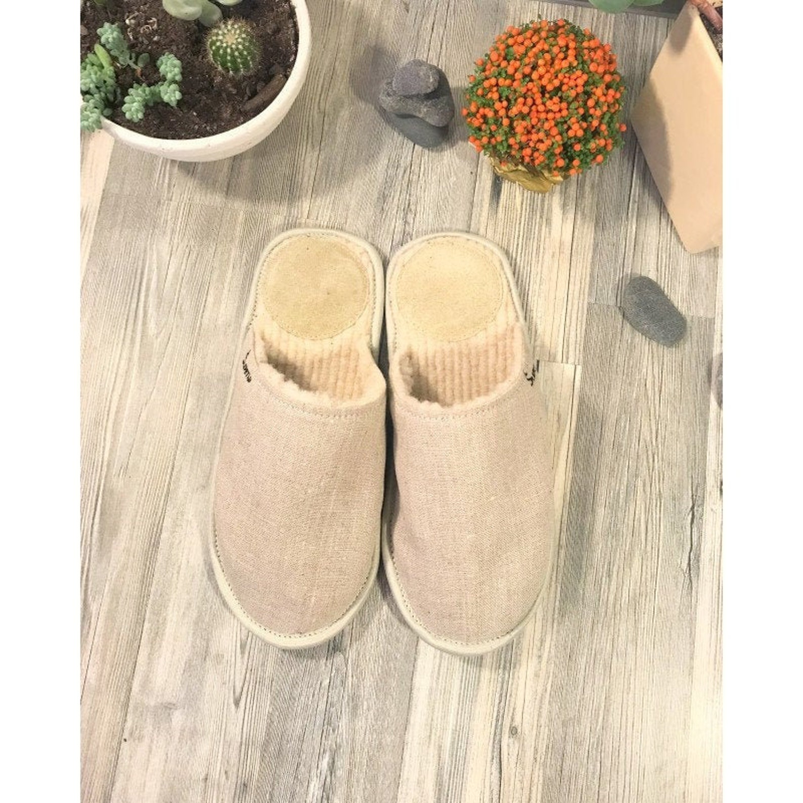 Linen Slippers, Men Slippers, Gray Slippers, Merino Wool Slippers, Warm ...