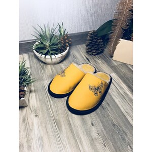 Yellow Leather Slippers With Butterfly for Women - Etsy