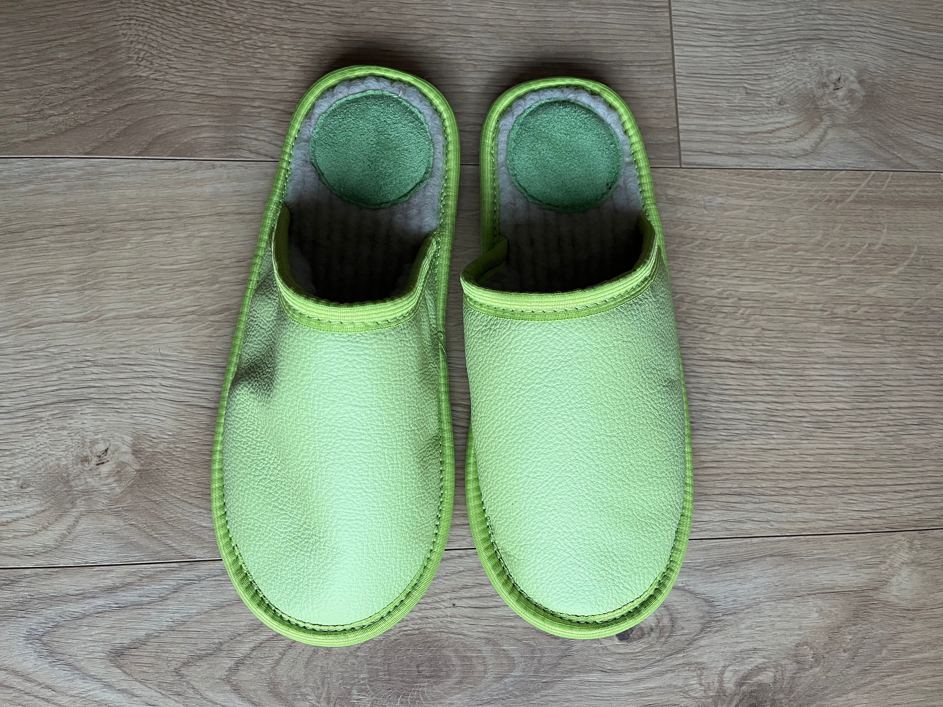 Green Leather Slippers for Women With Merino Wool - Etsy