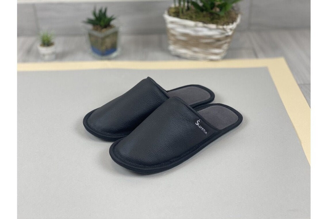 Women Slippers Black Slippers Leather Slippers Cosy - Etsy