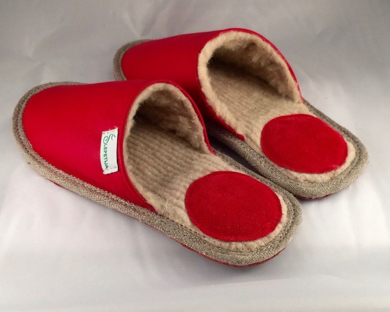 Women slippers red slippers leather slippers wool slippers | Etsy