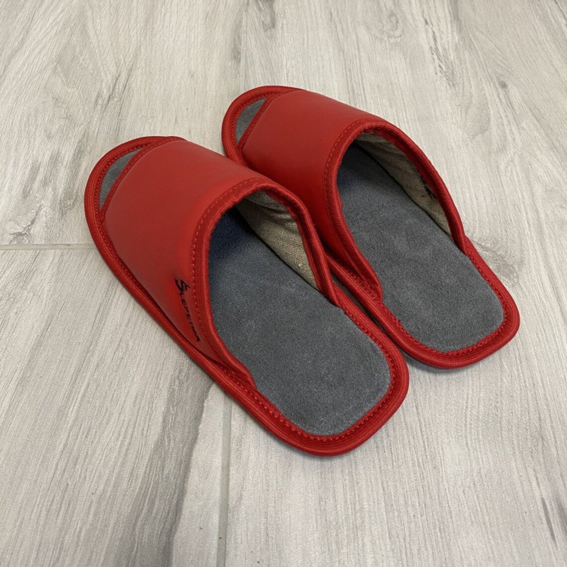 Women Slippers, Red Slippers, Open Toe Slippers, Leather Slippers, Cosy ...