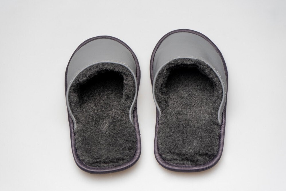 Gray Leather Slides With Merino Wool for Men - Etsy