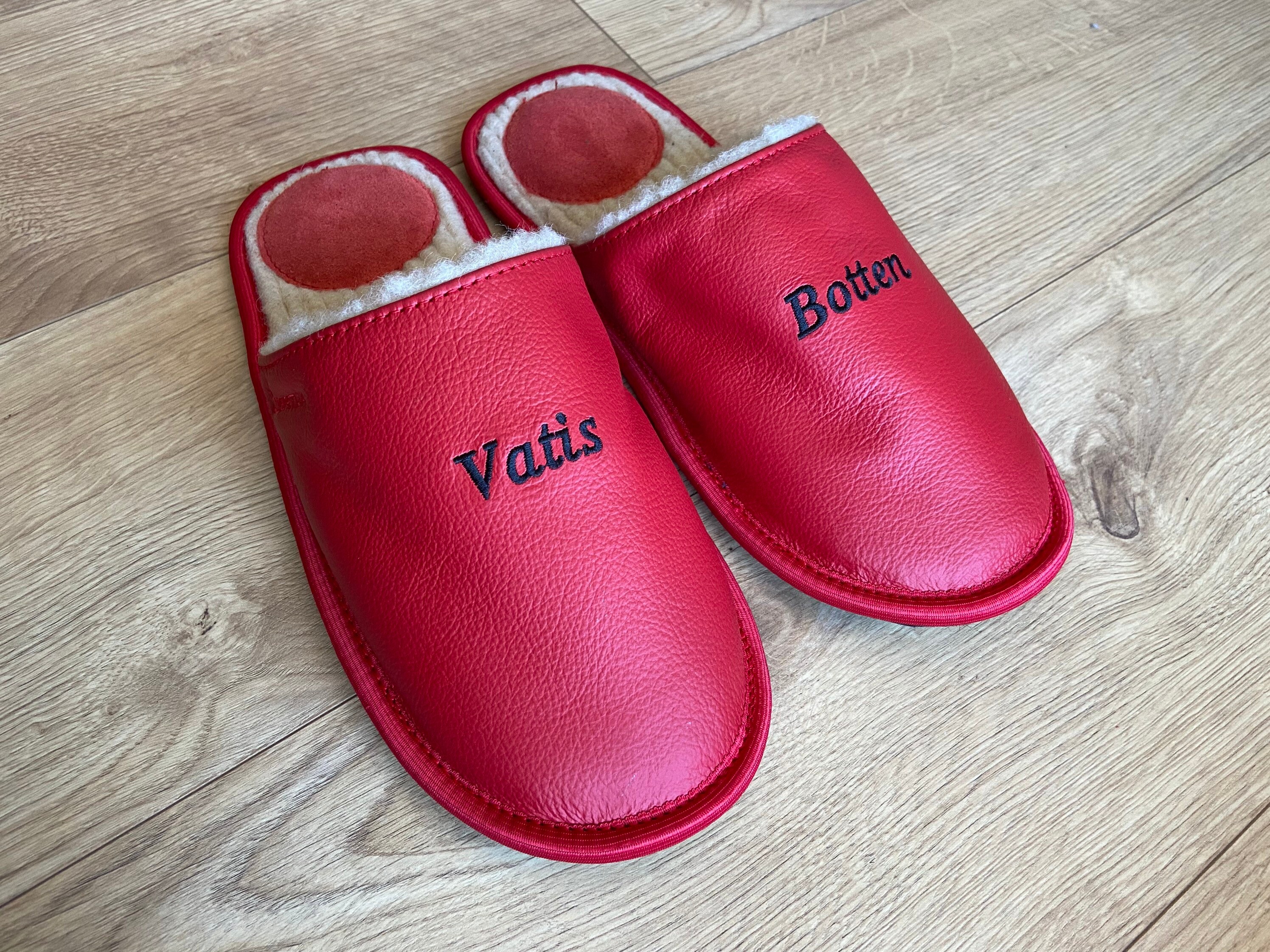 Personalized Red Leather Slippers for Women - Etsy