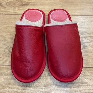 Women Slippers, Red Slippers, Leather Slippers, Wool Slippers, Warm ...