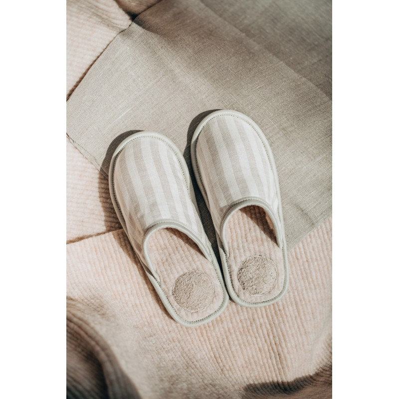 Striped Linen Slippers With Merino Wool – Handmade Luxury House Shoes ...