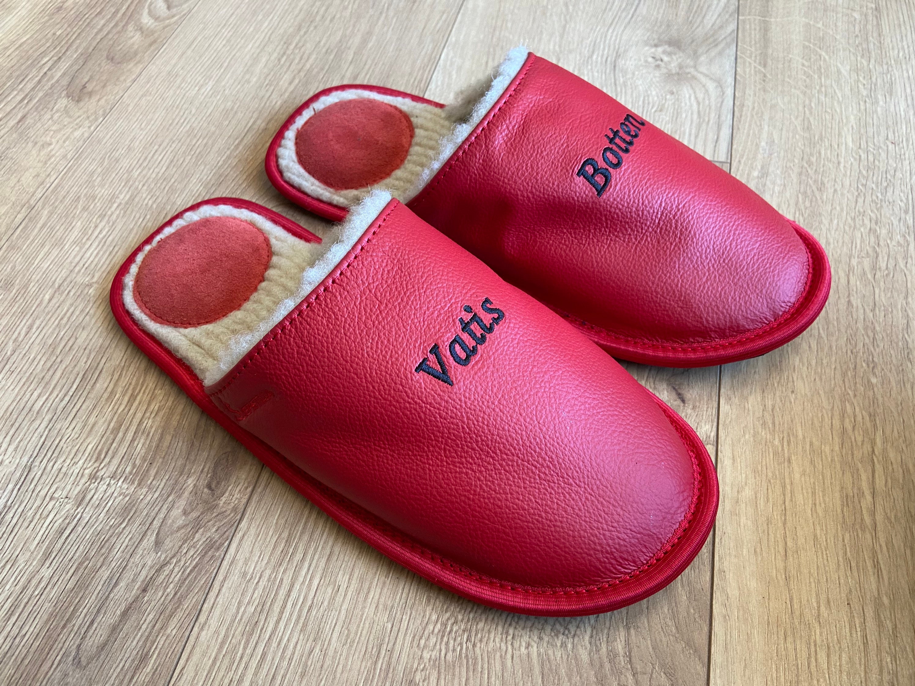 Personalized Red Leather Slippers for Women - Etsy