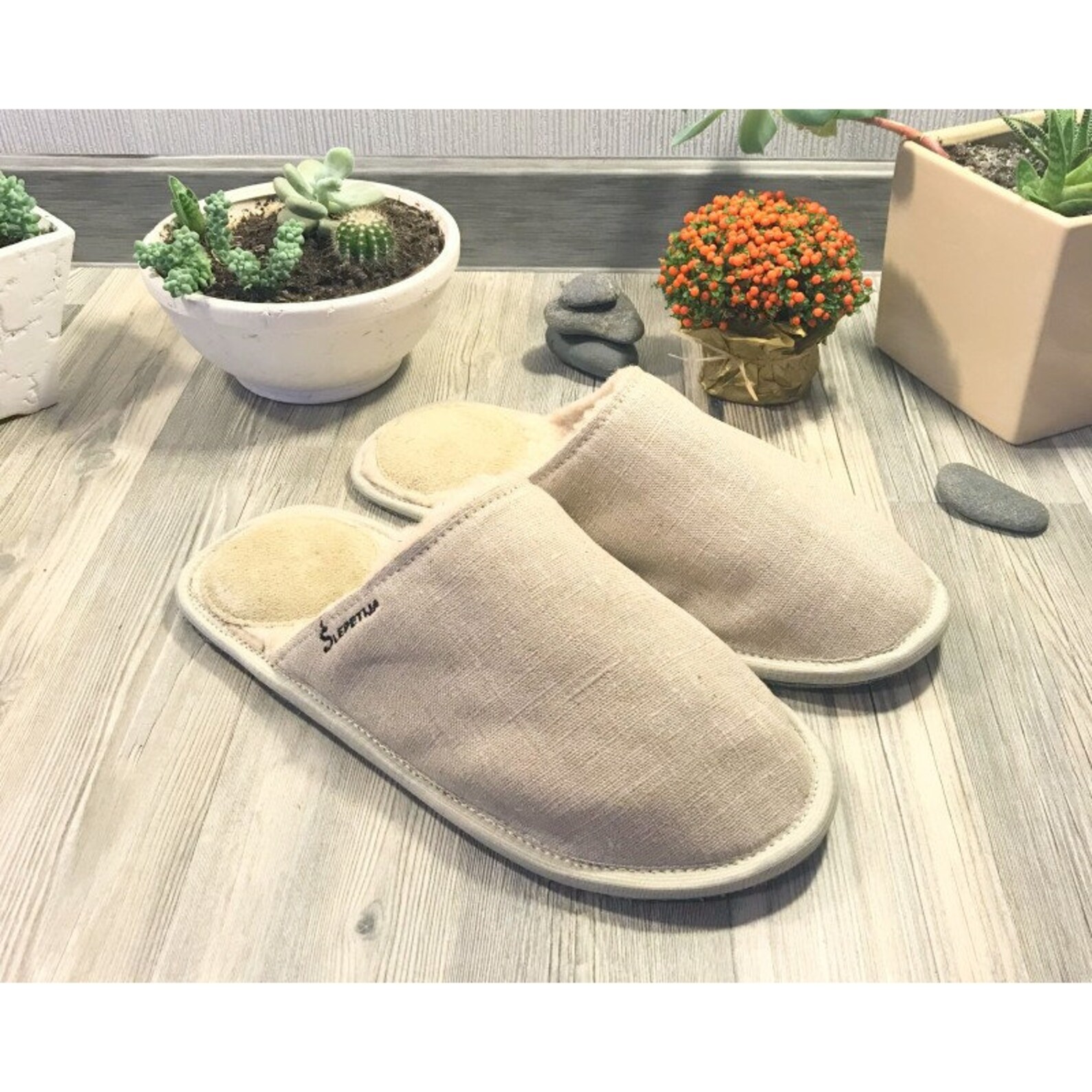 Linen Slippers, Men Slippers, Gray Slippers, Merino Wool Slippers, Warm ...