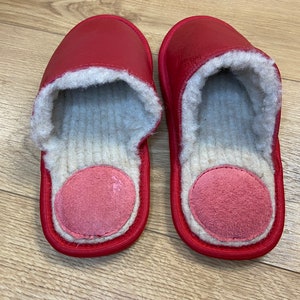 Women Slippers, Red Slippers, Leather Slippers, Wool Slippers, Warm ...